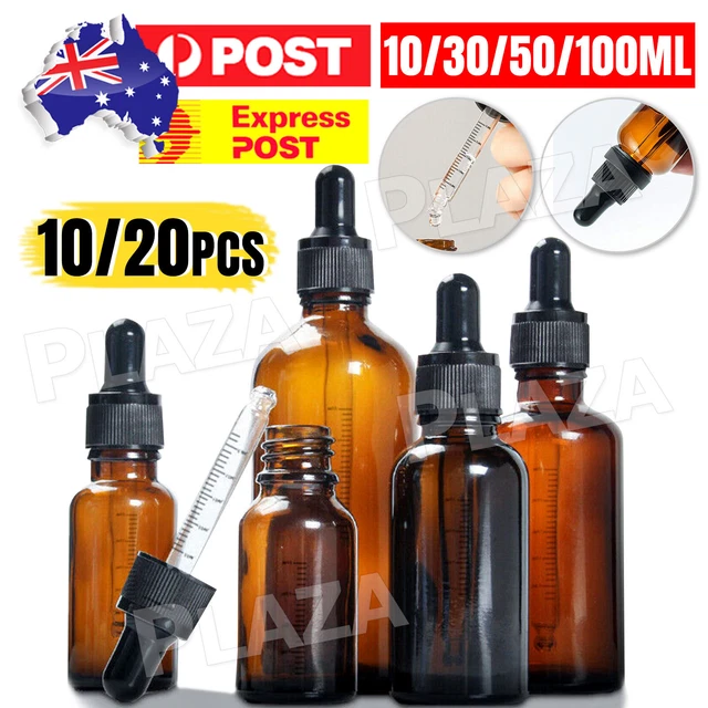 30/50/100ML AMBER GLASS Liquid Dropper Reagent Eye Pipette Essential ...