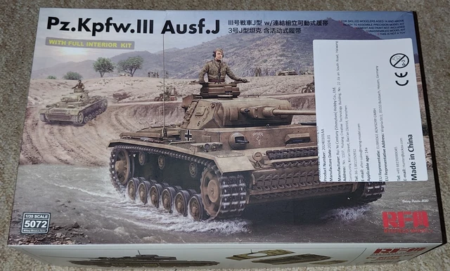 WW2 GERMAN PZ.KPFW III Ausf J (Full Interior Kit), 1:35 Rye Field Model ...