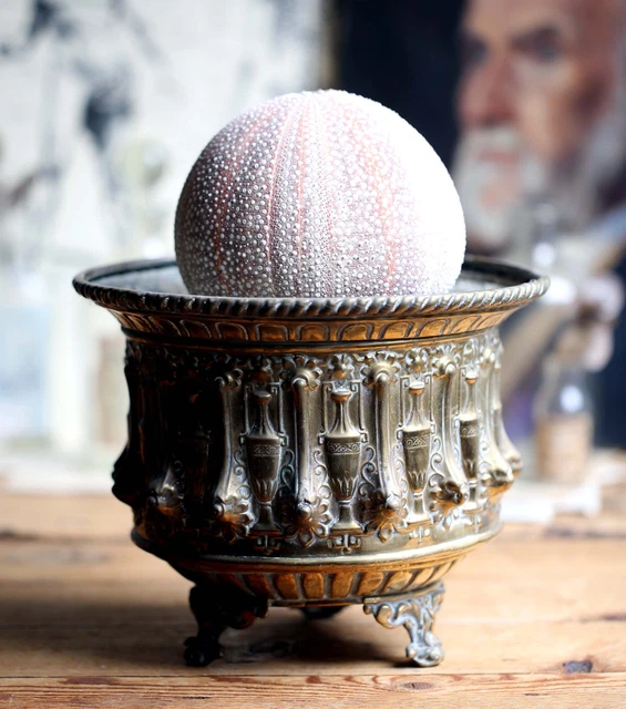 ANTIQUE FRENCH JARDINIERE Brass Repousse Table Centerpiece Cache Pot ...