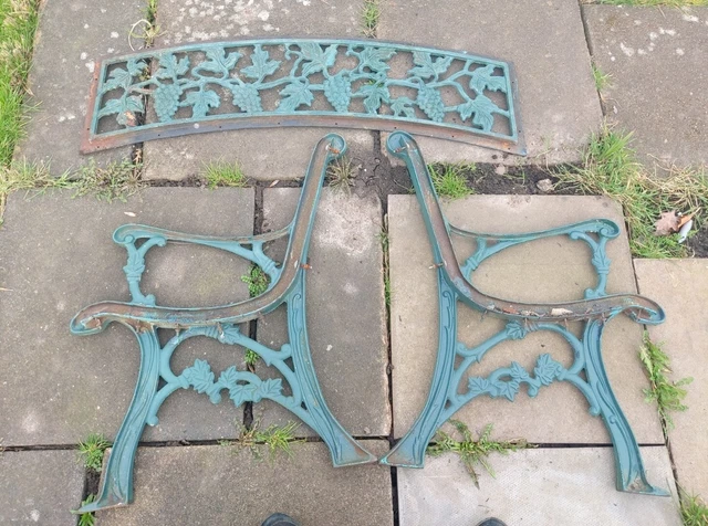 CAST IRON HEAVY Metal Garden Bench Ends and back rest, grapes ...