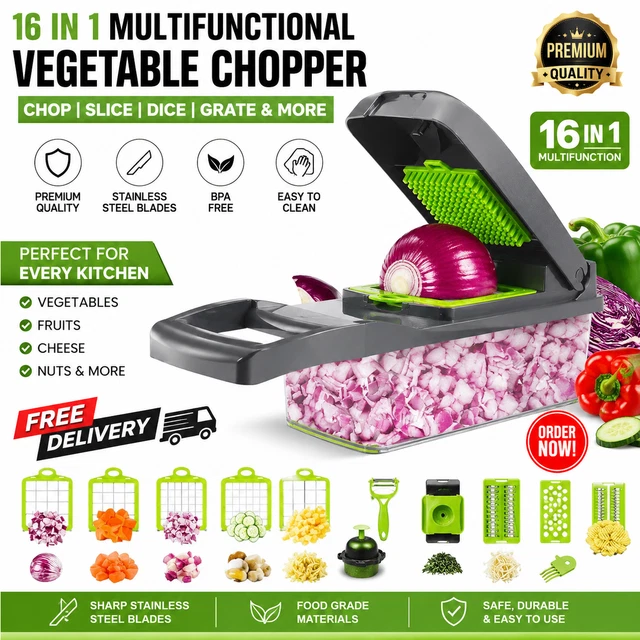 16 IN 1 Mandoline Vegetable Chopper Mult Dicer Slicer Kitchen Cutter ...