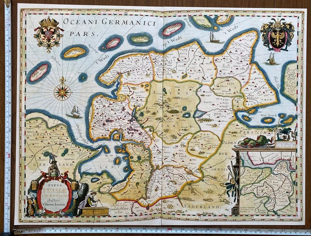 LARGE OLD ANTIQUE Poster Map Friesland, Germany 1600s REPRINT 22 x 17 ...