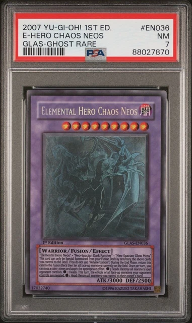 YUGIOH ELEMENTAL HERO Chaos Neos GLAS-EN036 Ghost raro 1a edizione PSA 7 quasi nuovo EUR 400,00 ...