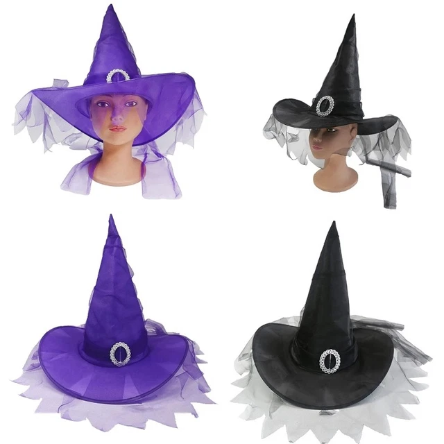 WITCH HAT WITH Pleated Veil Decor Handmade for Halloween DIY Hair ...