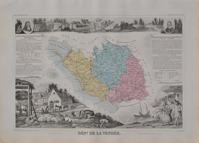 VICTOR LEVASSEUR: OLD map of the Vendée, original engraving, 1869 £74. ...