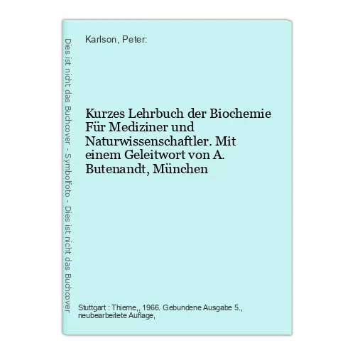 KURZES LEHRBUCH DER Biochemie Für Mediziner und Naturwissenschaftler ...