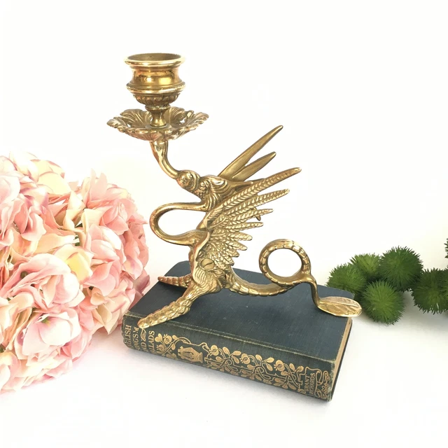 ANTIQUE VICTORIAN BRASS Winged Dragon Candlestick Phoenix Firebird ...