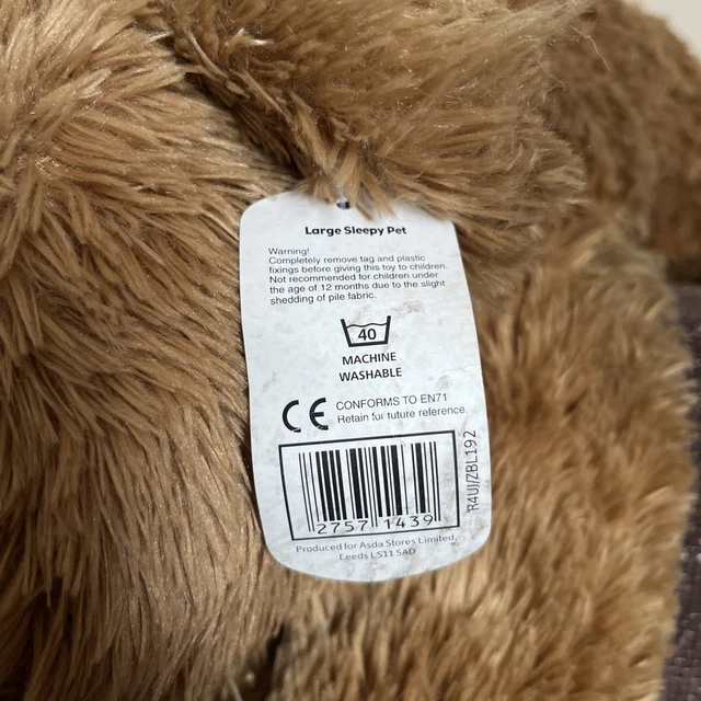ASDA KID CONNECTION Large Sleepy Pet Teddy Bear Soft Toy *USED* READ ...