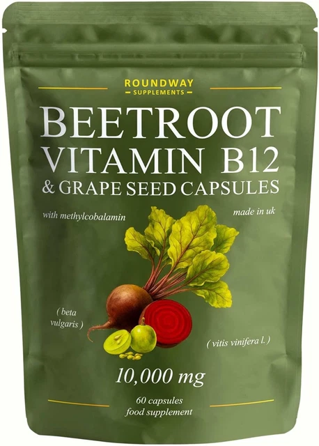 BEETROOT CAPSULES WITH Vitamin B12 & Grape Seed Extract for Energy ...