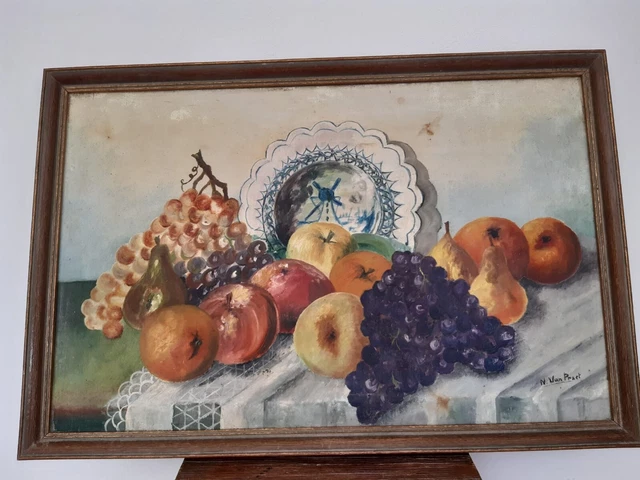 TABLEAU HUILE SUR Toile Nature Morte Fruits - Peinture Hollandaise - Debut Xxe EUR 50,00 ...