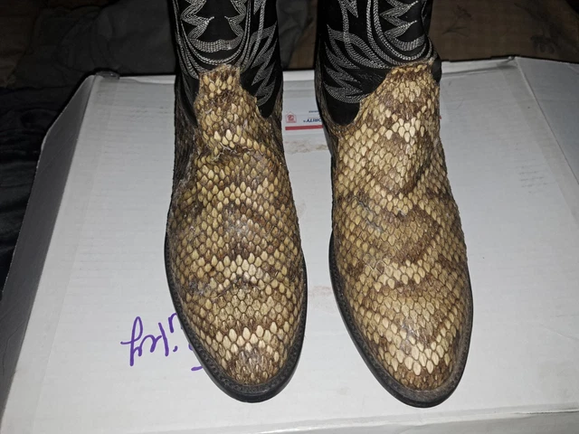 MENS COWTOWN EASTERN Diamondback Rattlesnake Skin Cowboy Boots Size 9Ee ...