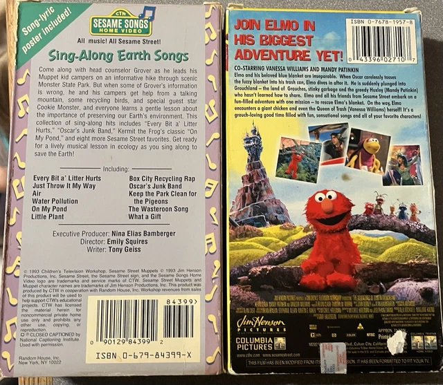 SESAME STREET SING-ALONG Earth Songs+ Elmo In Grouchland 2 VHS Tapes ...