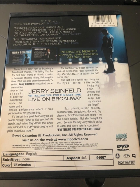 JERRY SEINFELD: IM Telling You For the Last Time (DVD, 1999) $9.74 ...