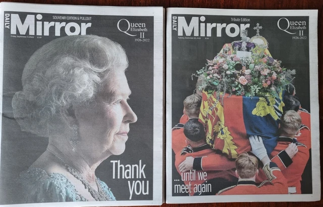 DAILY MIRROR UK NEWSPAPER QUEEN ELIZABETH II DEATH 1926-22 - SEP 9th ...