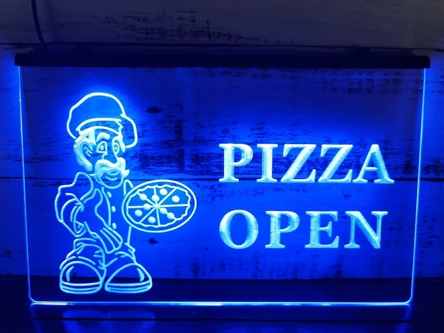 PIZZA OPEN PIZZERIA Ouvert LED Neon Light Sign Bar Cafe Shop Club Wall ...