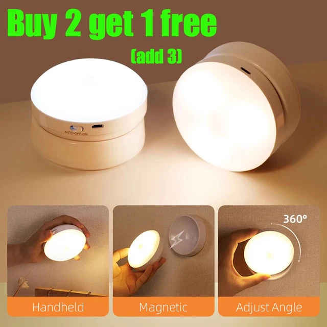 PIR MOTION SENSOR Night Light 360° Rotating LED Wall Cabinet Lamp ...