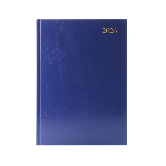 2026 DESK DIARY A4 Day Per Page Appointment Hardback Casebound Blue ...