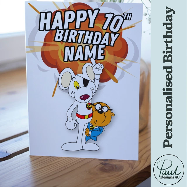 PERSONALISED BIRTHDAY CARD Retro cartoon Danger Mouse & Penfold ...