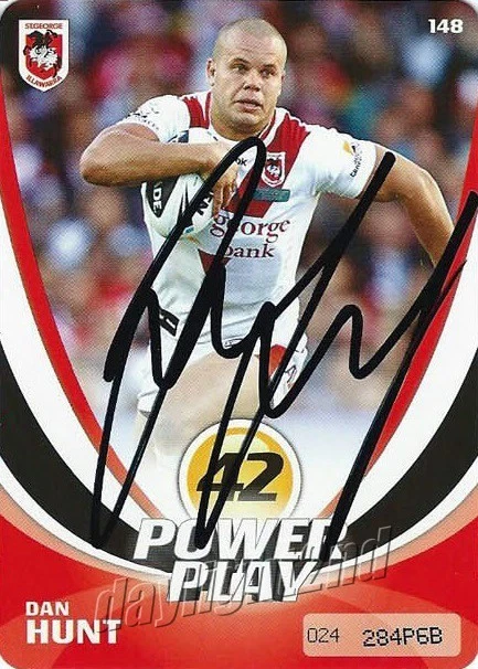 SIGNED 2013 ST GEORGE ILLAWARRA DRAGONS NRL Card DAN HUNT Power Play ...
