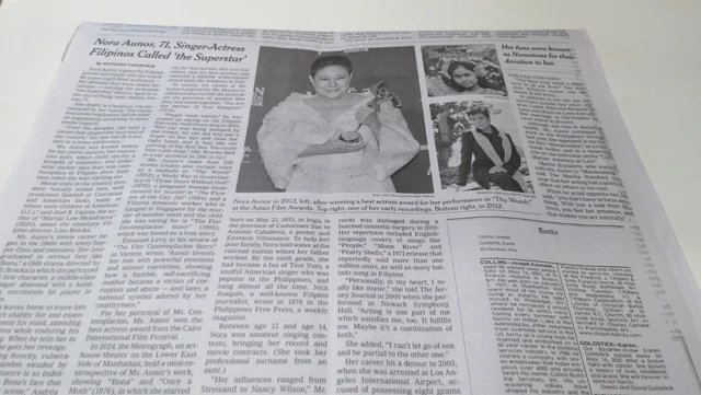 NORA AUNOR 1953 - 2025 Obituary NYT Newspaper Music Singer Actress ...