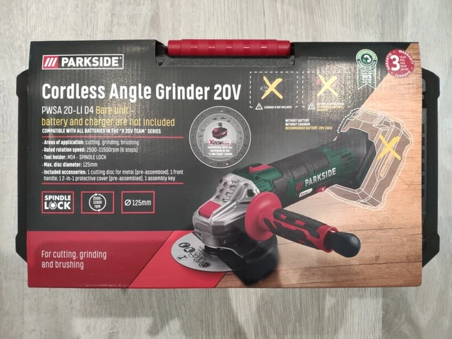 PARKSIDE 20V CORDLESS Angle Grinder PWSA 20-LI D4 Ø125 mm Bare Unit £45 ...