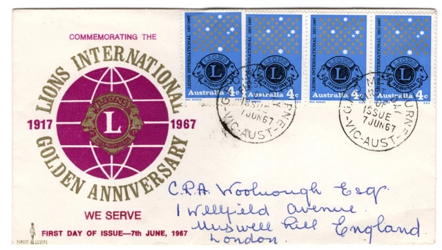 1967 JUN 7TH. Parade First Day Cover. 50th Anniversary of Lions ...