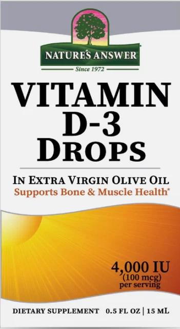 NATURE'S ANSWER VITAMIN D3 4,000iu 15ml Drops, Immune System, Strong ...