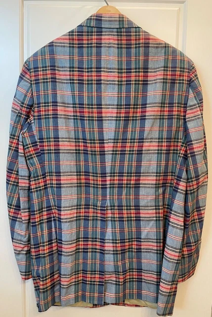 VINTAGE EARLY 80'S Corbin Preppy Madras Print Cotton Blazer 40R Lewis ...