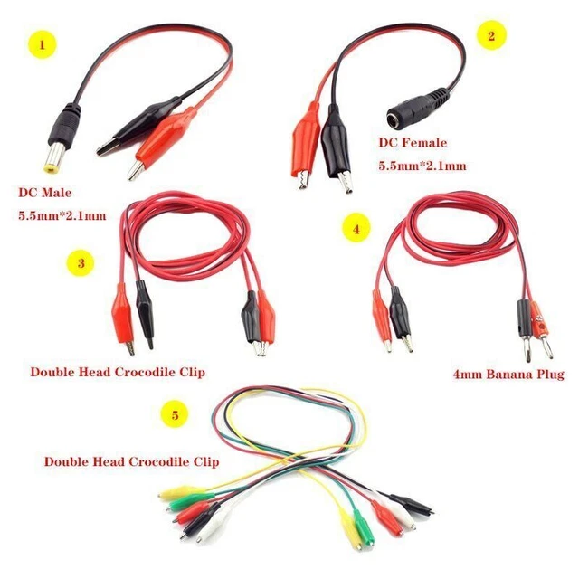 DIY ALLIGATOR CLIP Electrical Test Leads Jack Set Dual Ended Jumper ...