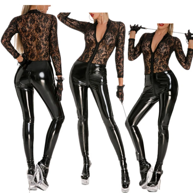 WOMEN'S SEXY WETLOOK Jumpsuit Lace Patent Leather Bodystocking Bodysuit ... WOMEN'S SEXY WETLOOK Jumpsuit Lace Patent Leather Bodystocking Bodysuit ...
