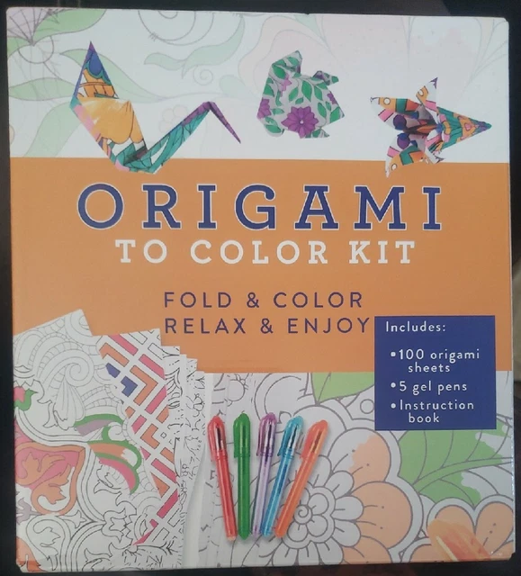 ORIGAMI TO COLOR Kit-100 Origami Sheets/5 Gel Pens/Instruction Book ...