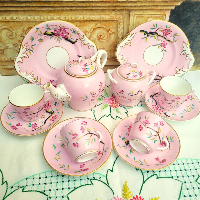 ANTIQUE MINTON TOY China Tea Set Childs Tea Service, Pink Hand painted ...