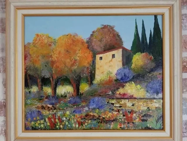 TABLEAU, PEINTURE HUILE sur toile signée, paysage de Provence. Format 8F EUR 25,00 - PicClick FR
