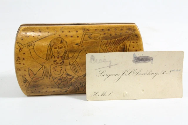 ANTIQUE TURKISH PRISONER of War Scrimshaw Mermaid Snuff Box ...