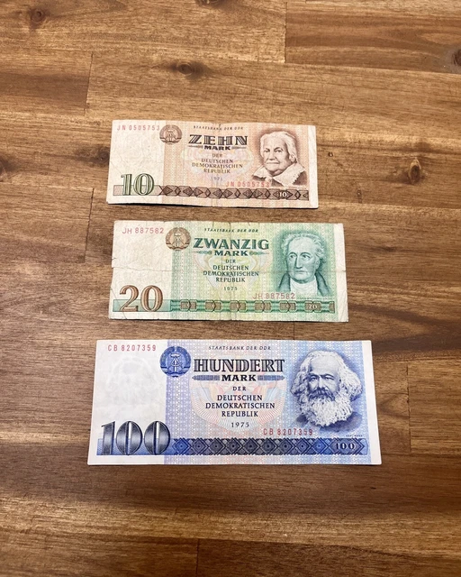 DDR GELDSCHEINE GELD Schein 100 Hundert, 20 Zwanzig, 10 zehn Mark EUR ...