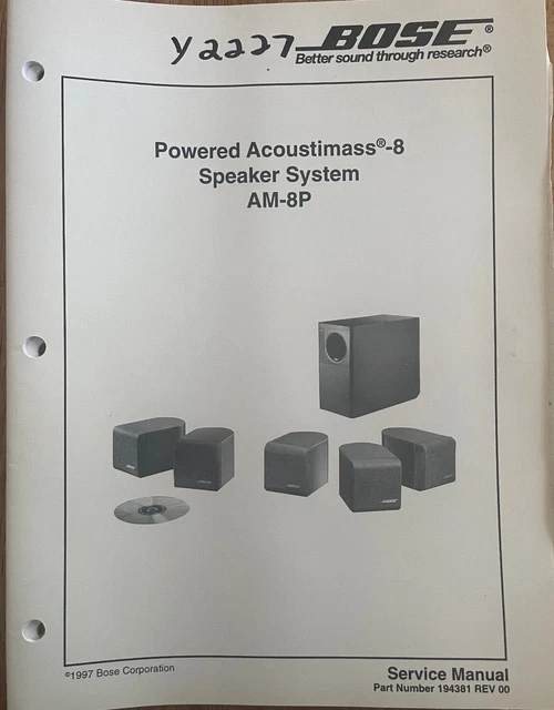 BOSE POWERED ACOUSTIMASS 8 Speaker System Am-8P Service Repair Manual £ ...