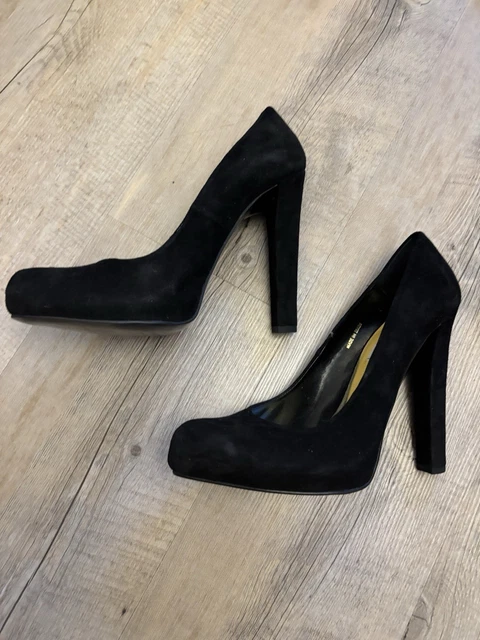 LADIES DUNE BLACK Suede Stiletto Court Shoes Hidden Platform 1.5cm Size ...