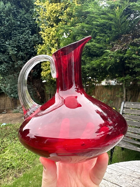 WHITEFRIARS GLASS RUBY Red Jug Baxter Pitcher Vase £45.00 - PicClick UK