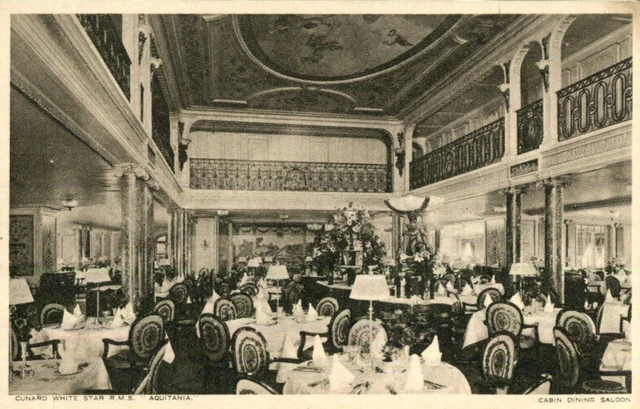 1920S POSTCARD CABIN Dining Saloon Cunard White Star liner RMS ...