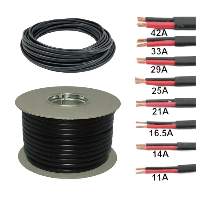 FLAT TWIN 2 Core Cable Automotive 12v 24v Thin Wall Wire Black & Red ...