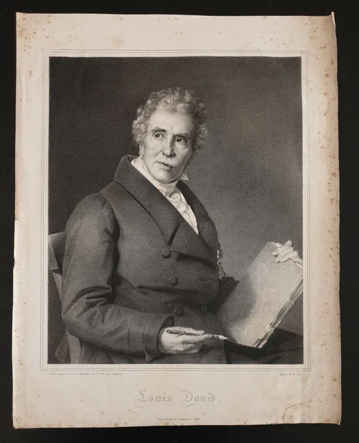 GRAVURE ANCIENNE, GRANDE Lithographie. Portrait de Louis David ...