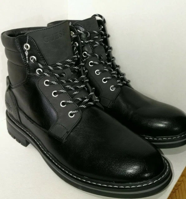 GUESS REGAN BOOTS Black Leather Combat Men's UK 10 EU 45 New Bootie ...