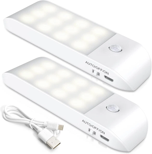 MOTION SENSOR LIGHTS Indoor, 2 Packs USB Rechargeable LED Night Light ...
