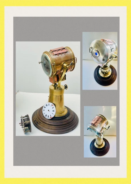ANTIQUE SIGNALING LAMP Clock Wood Base Maritime Collectable revolving ...