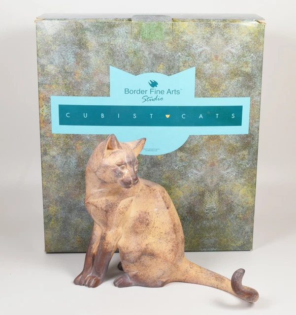BORDER FINE ARTS Stone Coloured Cubist Cat Siting 463590 ~ Mint in Box ...