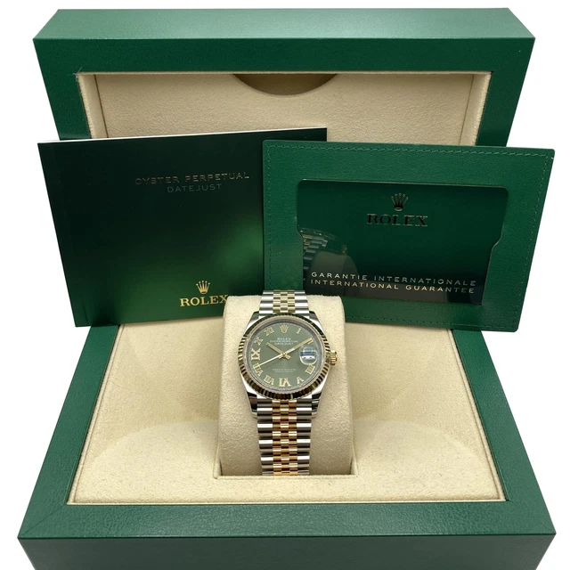 ROLEX DATEJUST 36MM Acier 18K or Jaune Vert Olive Cadran Montre Hommes ...