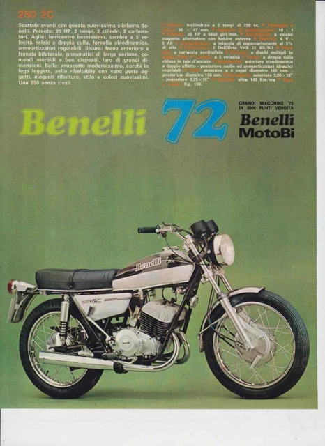 ADVERTISING ADVERTISING BENELLI 250 MOTORCYCLE 2C-50 TURISMO 1972 ...