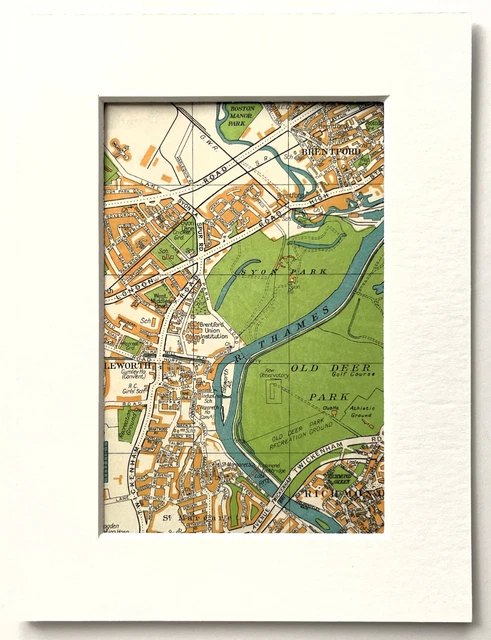 ANTIQUE 1939 LONDON Map - Mounted - KEW GARDENS, RICHMOND, NORTH SHEEN ...
