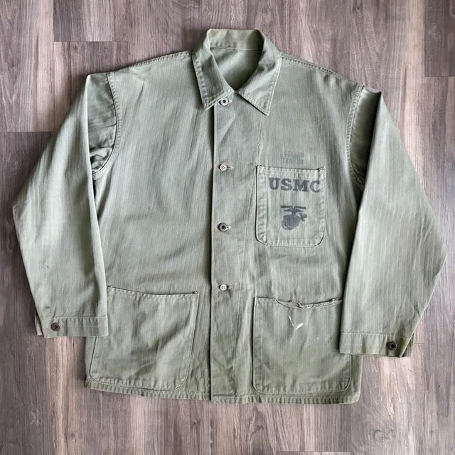 VINTAGE WWII USMC Marine Corp P47 HBT Chore Green Herringbone Twill ...