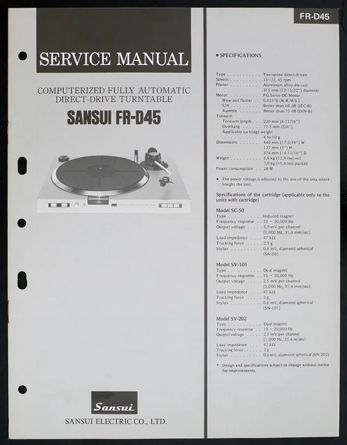 PLATINE TOURNANTE ORIGINALE SANSUI FR-D45 - manuel d'entretien ...